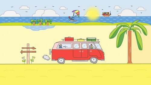 VW BUS on the Beach von Rob Vermin (2021) : Zeichnungen Farbstift auf ...