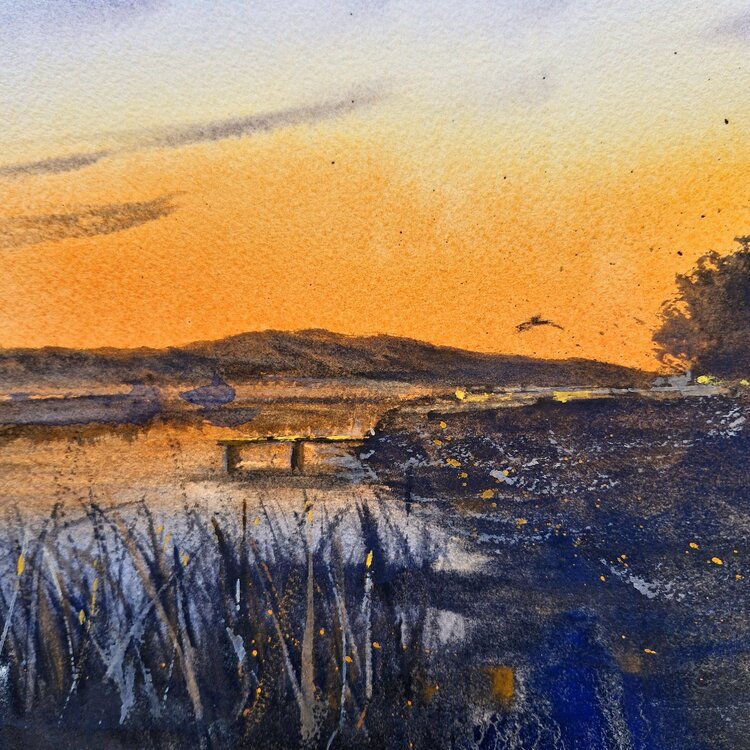 ATARDECER EN LA LAGUNA DE ALCAÑIZ. ACUARELA PAISAJE by Montse Gil (2024 ...
