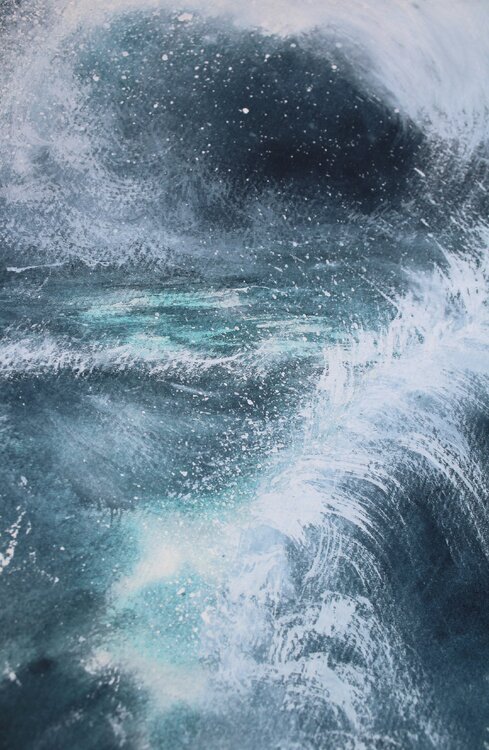 SEASCAPE WATERCOLOR, SEA ART, BEACH ARTWORK, OCEAN DRAWING, WAVE ...