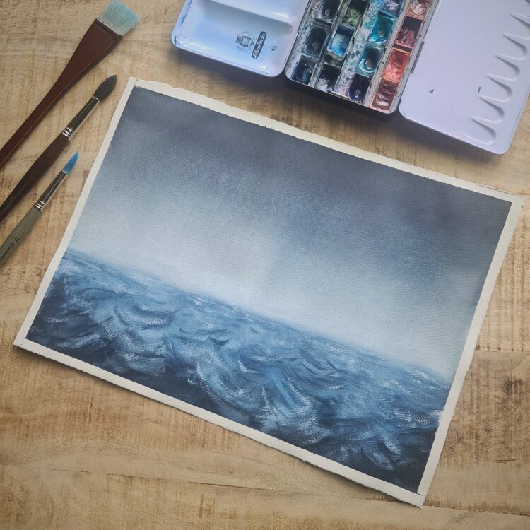 SEASCAPE WATERCOLOR, SEA ART, BEACH ARTWORK, OCEAN DRAWING, WAVE ...