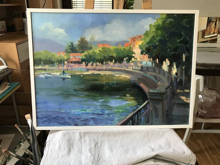 An der Mole am Lago Maggiore von Katharina Valeeva (2023) : Gemälde Öl ...