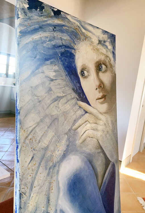 L'Angelo von maria romano (2023) : Gemälde Öl, Kreide auf Leinwand ...