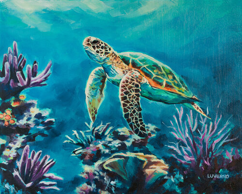 Sea turtle original painting, Ocean animal painting, Sea life wall art ...