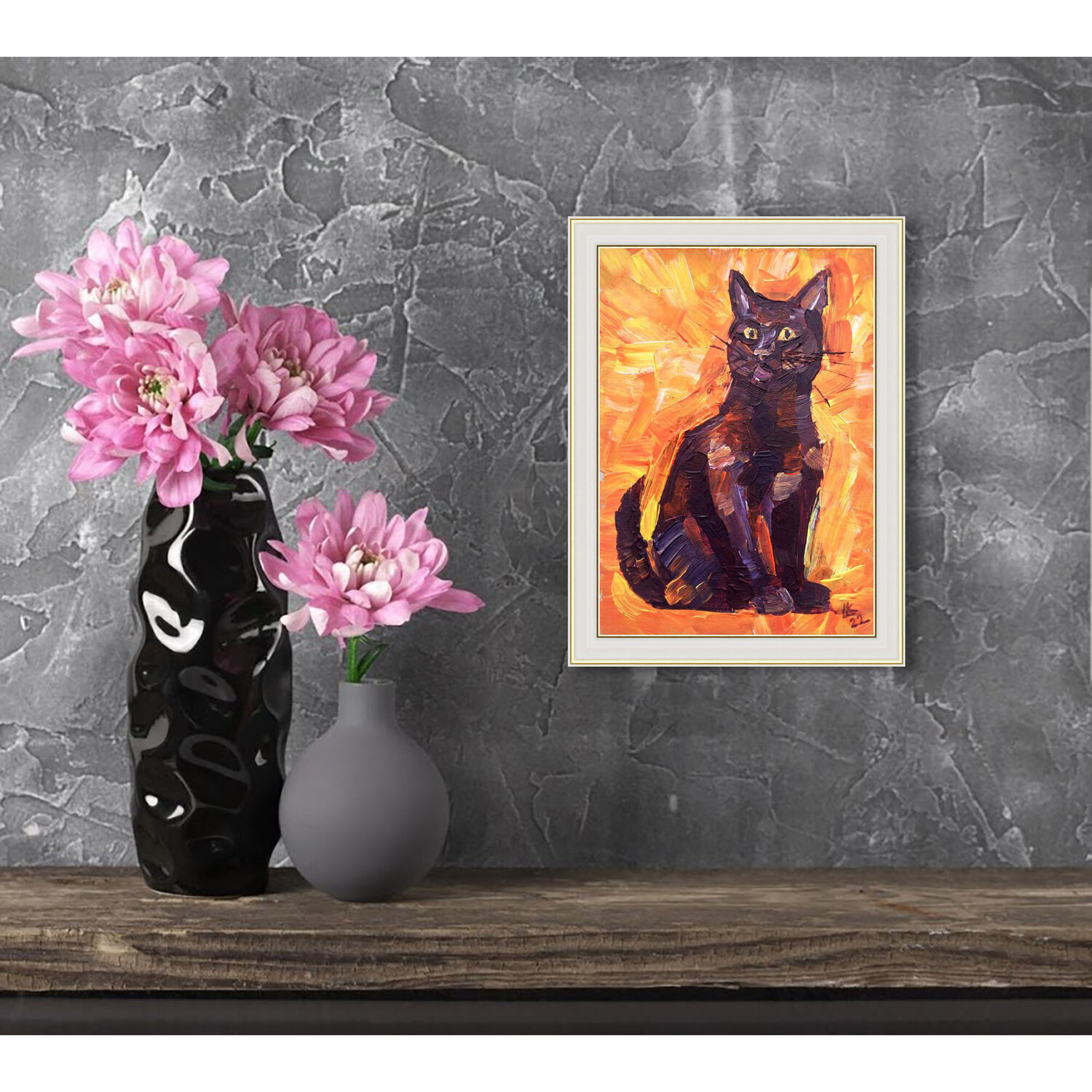 Angry Black Cat by Lada Kholosho (2022) : Painting Acrylic on Cardboard ...